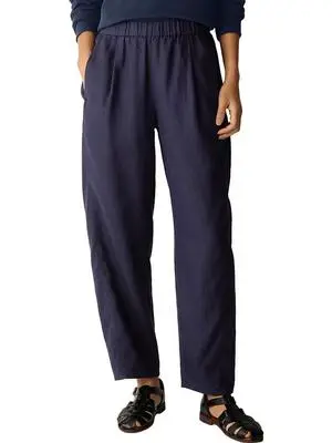 Eileen Fisher Pleated Lantern Linen Ankle Pants Ink