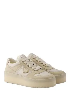 Prada Downtown Re-Nylon And Suede Sneakers Neutral