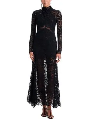 Rabanne Lace Long Dress - Black
