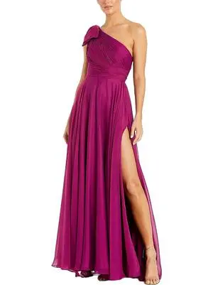 Mac Duggal Tied One-shoulder Cut-out Flowy Gown - Raspberry