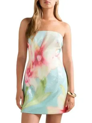 EVER NEW Floral Sequin Strapless Mini Dress