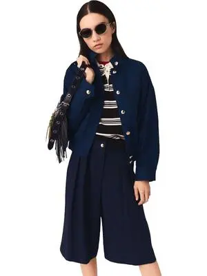 Maje Cotton Bomber Jacket - Navy