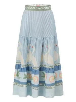 SMWR. BY THE SOMEWHERE CO Swan Lake Tiered Maxi Skirt - Light Blue