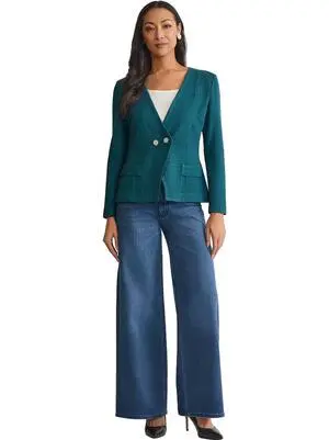 Misook Tailored Two-button Crossover Knit Jacket - Spruce