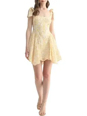 ALL IN FAVOR Floral Tie Strap Mini Dress - Yellow Floral