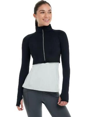 BLOQUV Long Sleeve Full Zip Crop Top Sun Shirt For Uv Protection - Black