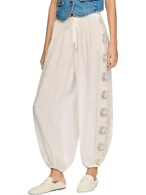 Sandro Crinkled Wide-leg Trousers With Lace - White