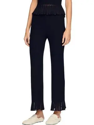 Sandro Ruffled Knit Trousers - Black