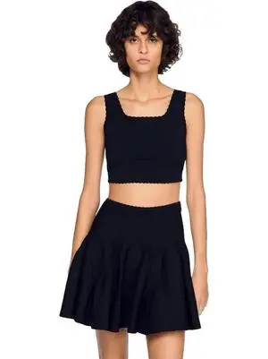 Sandro Cropped Decorative Knit Sweater - Black