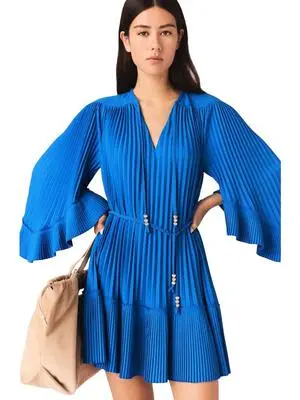 Maje Short Pleated Dress - Blue
