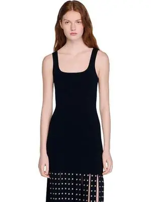 Sandro Fringed Knit Maxi Dress - Black