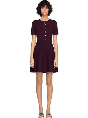 Sandro Knit Short Dress With Floral Pattern - Brown