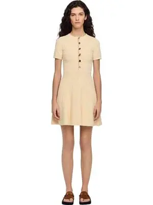 Sandro Pointelle Knit Short Dress - Vanilla