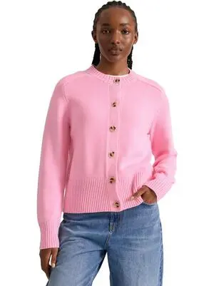 ALBARAY Cotton Crew Neck Cardigan - Pink