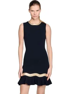 Sandro Metal Chain Knit Mini Dress - Black