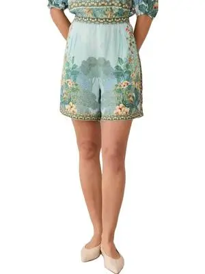 RAISHMA Printed Relaxed Fit Shorts - Blue