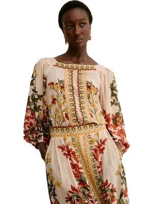 RAISHMA Printed Moroccan Crepe Shirt - Beige