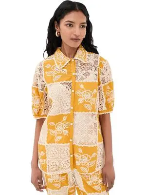 Farm Rio Lace Short Sleeve Shirt - Off-white