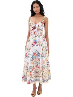 Camilla Ballerina Midi Dress With Floral Print And Sweetheart Neckline - I Left My Heart In Granada