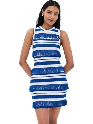 Simkhai SIMKHAI Elly Knit Mini Dress With Fringe Details Royal Blue Stripe