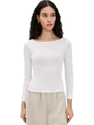 Enza Costa Fine Cotton Long Sleeve Boatneck Top - White