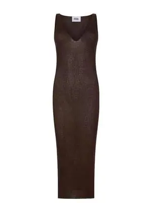 Alpha Studio Ribbed-knit V-neck Dress - Brown