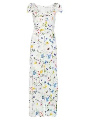 Alice + Olivia Tara Ruffled Floral Slip Midi Dress - White