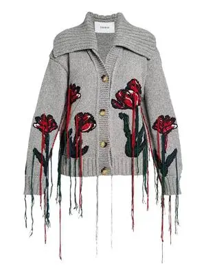 Erdem Floral Embroidered Cardigan - Grey