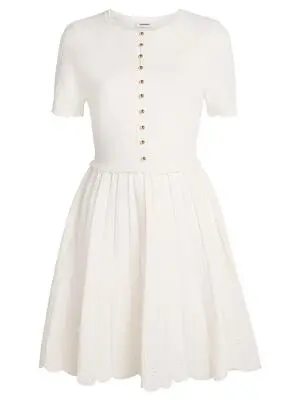 knee length dresses for ladies White Pointelle Knit Bow Midi Dress – self-portrait-US main image 0