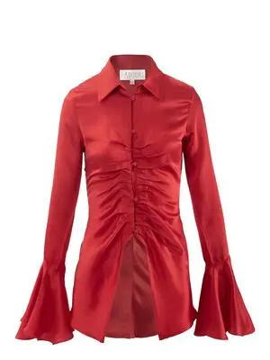 LA FUORI Silk Button-down Shirt With Flared Sleeves - Red