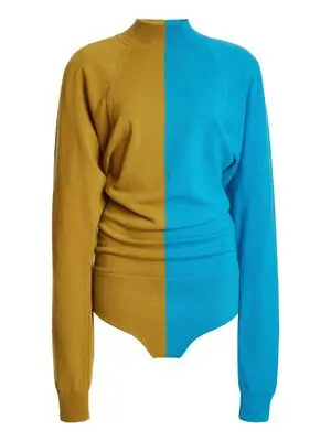 MUGLER Colorblocked Cashmere Bodysuit Khaki