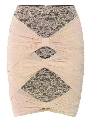 Elisabetta Franchi Draped Lace Mini Skirt - Neutrals