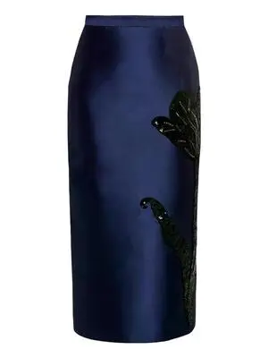 Erdem Floral Mikado Pencil Skirt - Blue