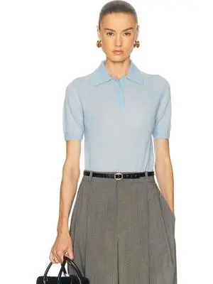 EAVES Emmery Light Knit Polo - Light Blue
