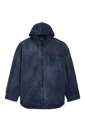 Balenciaga Washed Cotton Denim Shirt Parka - Blue