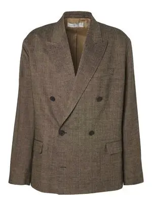 Our Legacy Halt Double-breasted Linen, Silk And Cotton Blazer - Brown