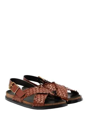 THE ROW Buckle Woven Leather Sandals - Brown
