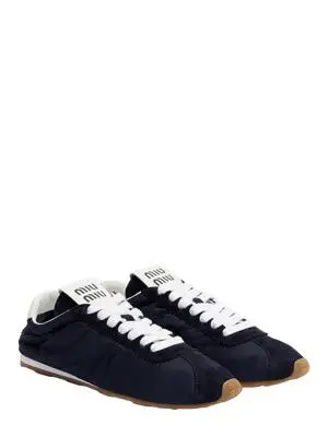 Miu Miu Plume Suede-trimmed Sneakers - Blue