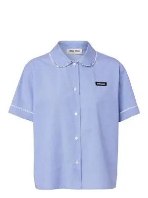 Miu Miu Gingham Lace-trimmed Cotton Poplin Shirt - Blue