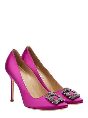 Manolo Blahnik Hangisi Embellished Satin Pumps Purple