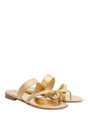 Manolo Blahnik Susa Metallic Leather Sandals - Gold