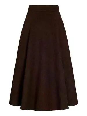 Oscar De La Renta Wool Tweed Pleated Midi Skirt - Brown