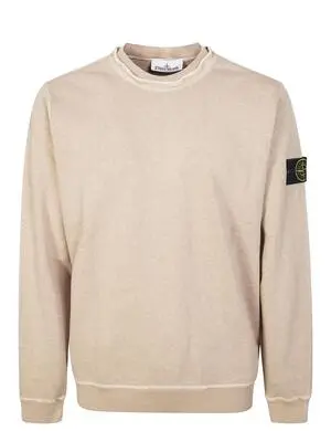 Stone Island Crew Neck Sweater With Logo - Beige