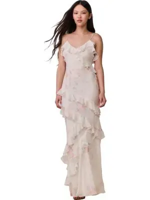 LoveShackFancy Rialto Floral Print Maxi Dress With Ruffled Asymmetrical Tiers - Candied Sugar