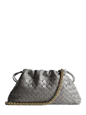 Bottega Veneta Intrecciato Calfskin Leather Pouch With Metal Chain - Basalt