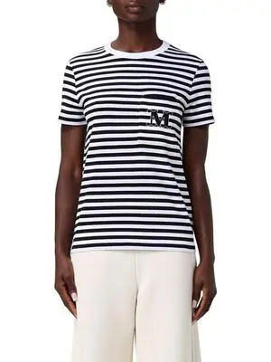 Max Mara Striped Cotton T-shirt With Logo Detail - Black