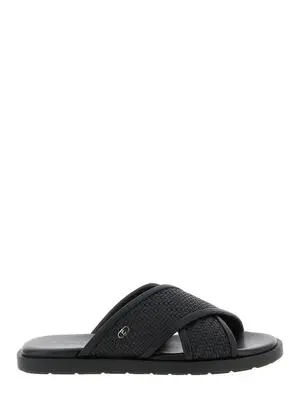 FERRAGAMO Braided Leather Slide Sandals - Black