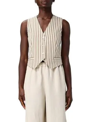 Max Mara Striped Cotton And Silk Tailored Vest - Beige