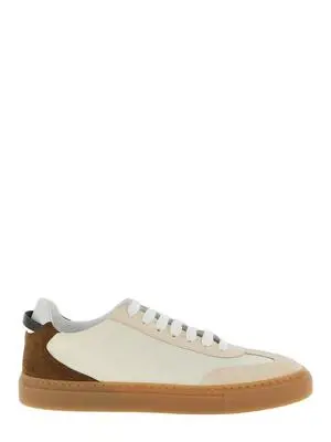 Brunello Cucinelli Suede And Calfskin Low Top Sneakers - Beige