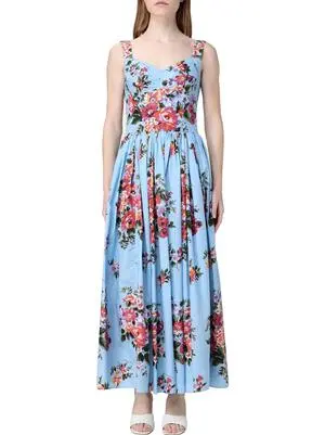 Dolce & Gabbana Floral Printed Cotton Midi Dress - Blue